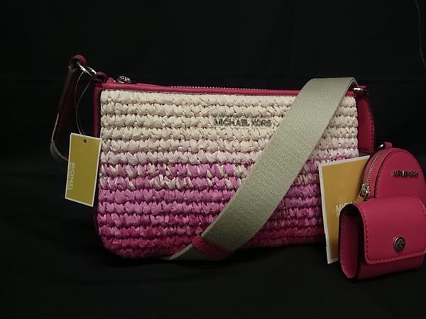 ■新品同様■ MICHAEL KORS マイケルコース ストロー クロスボディ ショルダーバッグ レディース ピンク系×ホワイト系 BS0372