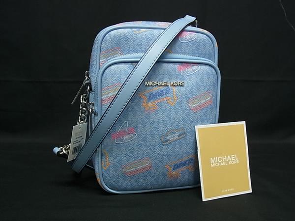 ■新品■未使用■ MICHAEL KORS マイケルコース COOPER エンブリッシュ MK柄 PVC ショルダーバッグ ライトブルー系 BS0373
