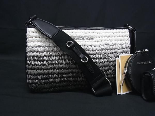 ■新品同様■ MICHAEL KORS マイケルコース ストロー クロスボディ ショルダーバッグ レディース ブラック系×ホワイト系 BS0374