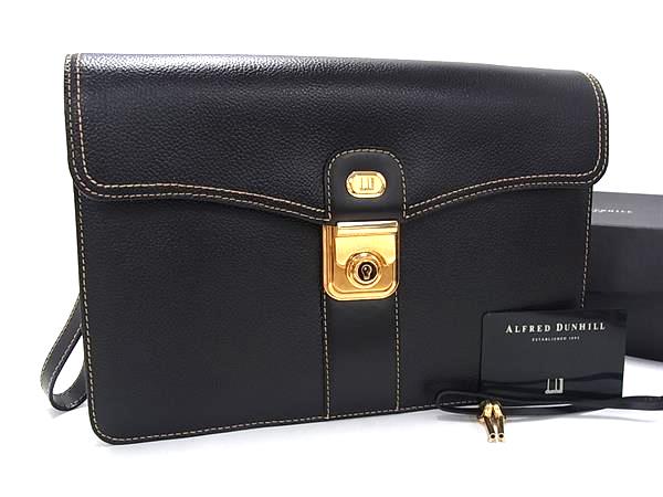 ■新品同様■ dunhill ダンヒル レザー 鍵付き クラッチバッグ セカンドバッグ メンズ 紳士 ブラック系×ゴールド系 BS0938