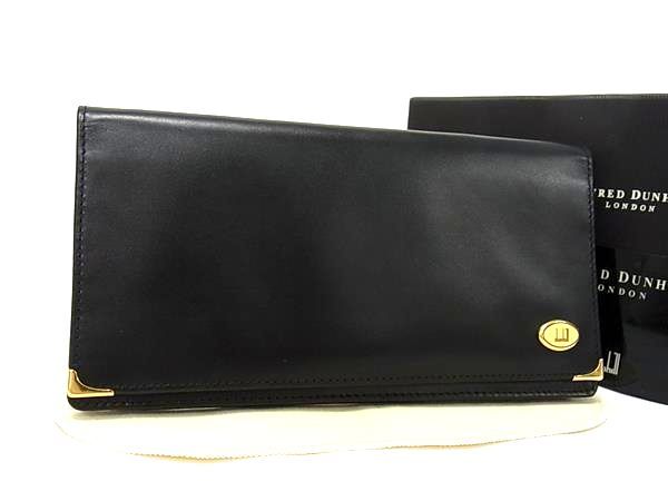 ■新品同様■ dunhill ダンヒル レザー 二つ折り 長財布 ウォレット 札入れ メンズ ブラック系 CC0818