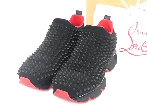 ■美品■ Christian Louboutin ルブタン Spike-sock スパイクソックス スタッズ スニーカー サイズ40 (約25cm) 靴 ブラック系 DB2991