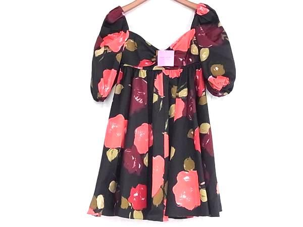 ■新品■未使用■ kate spade ケイトスペード K6335 ポリエステル リボン ワンピース 半袖 サイズ 0 洋服 レディース ブラック系 FA0528