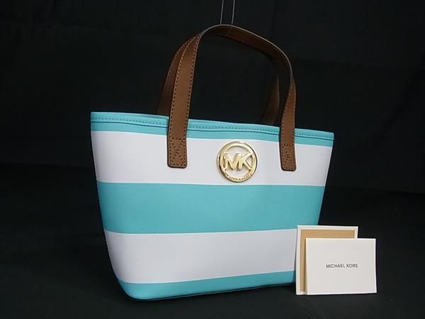 ■新品■未使用■ MICHAEL KORS マイケルコース PVC×レザー ハンドバッグ トートバッグ レディース ブルー系×ホワイト系 FA1088
