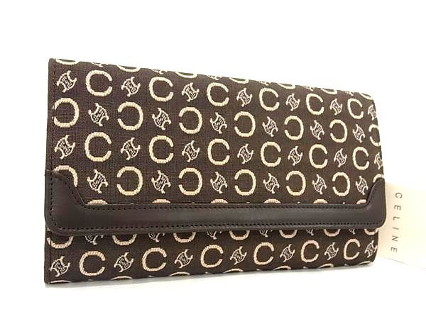 ■新品同様■ CELINE セリーヌ Cマカダム キャンバス×レザー 二つ折り 長財布 ウォレット レディース ブラウン系 FA1136