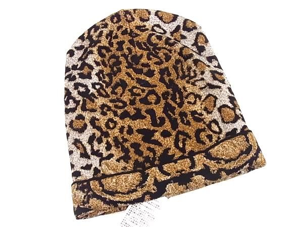 ■新品■未使用■ VERSACE ヴェルサーチ レーヨン レオパード ヒョウ柄 ニット帽 ニットキャップ 帽子 ゴールド系×ブラック系 FA1218