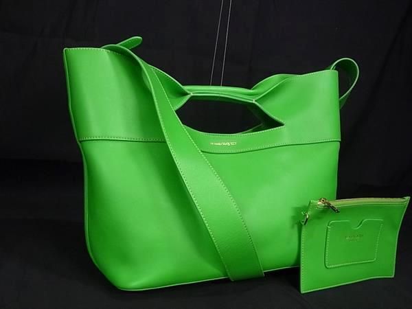 ■新品同様■ ALEXANDER McQUEEN アレキサンダー マックイーン レザー ポーチ付き 2WAY ハンドバッグ ショルダー グリーン系 FA3801
