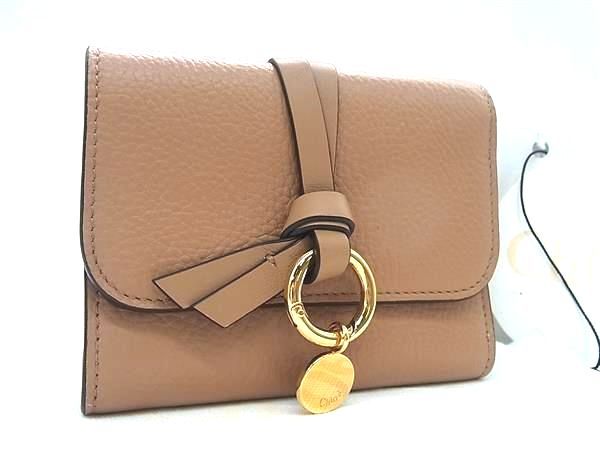 ■新品同様■ Chloe クロエ アルファベット レザー 二つ折り 財布 ウォレット レディース ブラウン系 FA3882