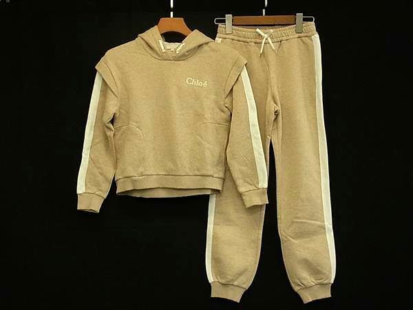 ■新品■未使用■ Chloe クロエ コットン100% セットアップ フード付き トップス ボトムス サイズ 12 洋服 ベージュ系×ホワイト系 FB5890
