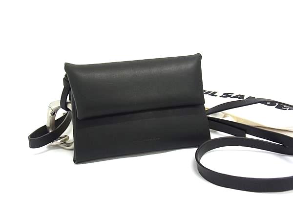 ■極美品■ JIL SANDER ジルサンダー レザー ショルダーストラップ付き ケース パース 小銭入れ ブラック系 FB7891
