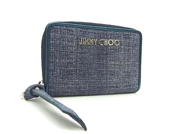 ■新品■未使用■ JIMMY CHOO ジミーチュウ キャンバス×レザー ケース パース 小銭入れ ネイビー系×ブルー系 FC0100
