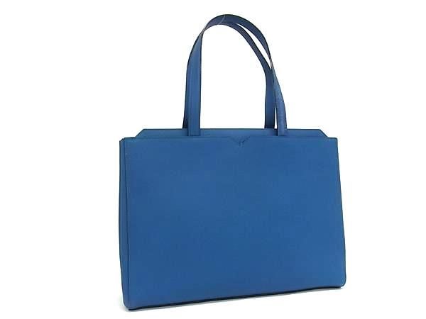 ■新品同様■ Valextra ヴァレクストラ Vライン ホリゾンタル レザー トートバッグ ショルダー メンズ レディース ブルー系 FC7263