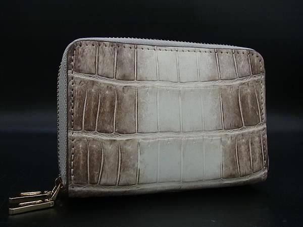 ■極上■本物■新品同様■ クロコダイル ヒマラヤ染め ケース カード入れ 小銭入れ ホワイト系×ブラウン系 FD0210