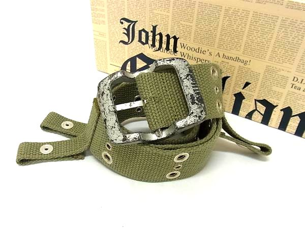 ■極美品■ John Galliano ジョンガリアーノ キャンバス シルバー金具 ベルト メンズ カーキ系 FD8733