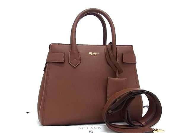 ■新品同様■ SERAPIAN セラピアン レザー 2WAY ハンドバッグ ショルダー クロスボディ レディース ブラウン系 FD9570