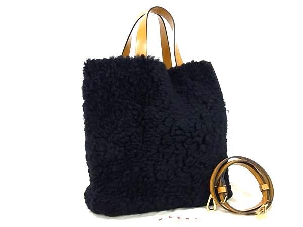 ■極美品■ MARNI マルニ ミュゼオ レザー×ボア 2WAYハンドバッグ ショルダーバッグ クロスボディ レディース ブラウン系 FE2991