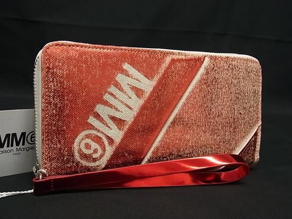 ■新品同様■ MM6 Maison エムエムシックス メゾン マルジェラ キャンバス ラウンドファスナー 長財布 ウォレット レッド系 FE4460