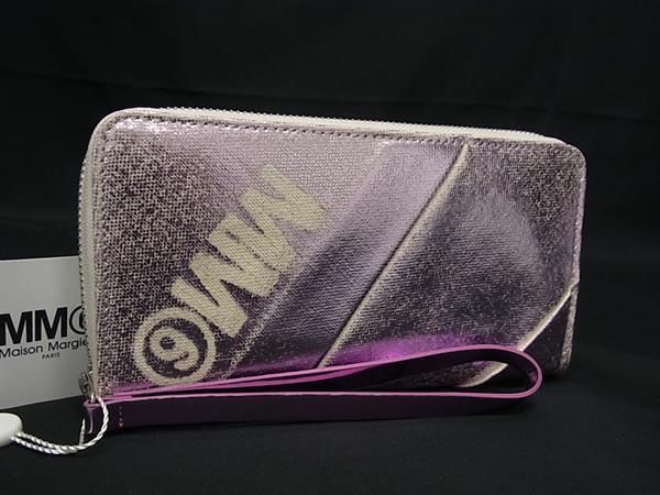 ■極美品■ MM6 Maison エムエムシックス メゾン マルジェラ キャンバス ラウンドファスナー 長財布 ウォレット パープル系 FE4465