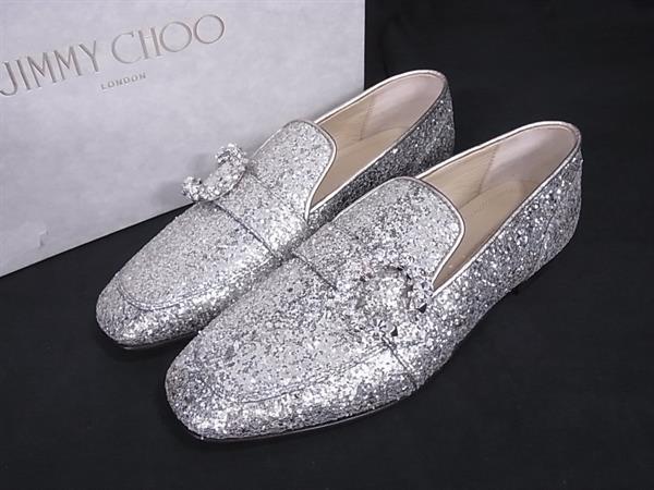 ■新品■未使用■ JIMMY CHOO ジミーチュウ mani flat グリッター ローファー 表記サイズ 35 (約22cm)靴 シューズ シルバー系 FE5625