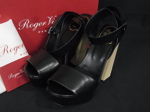 ■極美品■ Roger Vivier ロジェヴィヴィエ レザー ヒール サンダル 表記サイズ 37(約24cm) 靴 シューズ ブラック系 FE5630