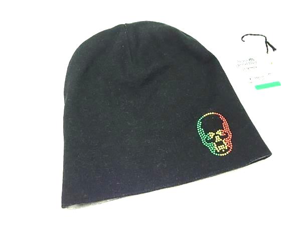 ■美品■ lucien pellat-finet ルシアン ペラフィネ コットン85%×カシミヤ15％ ビーニー ニット帽 帽子 ブラック系 FF3408