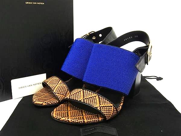 ■美品■ DRIES VAN NOTEN ドリス ヴァン ノッテン キャンバス ヒール サンダル サイズ 38(約23.5cm)靴 シューズ ブラウン系 FF8614