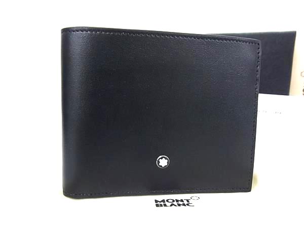 ■新品同様■ MONT BLANC モンブラン レザー 二つ折り 財布 ウォレット 札入れ カード入れ メンズ ブラック系 FG3175