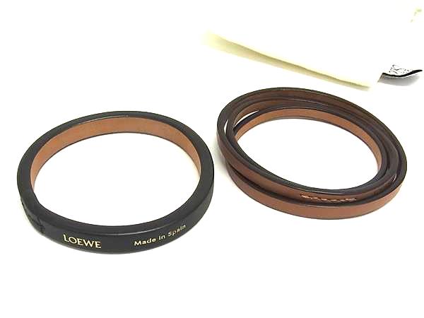■新品同様■ LOEWE ロエベ レザー ３連 ブレスレット バングル ２点セット アクセサリー レディース ブラウン系×ブラック系 FG3891