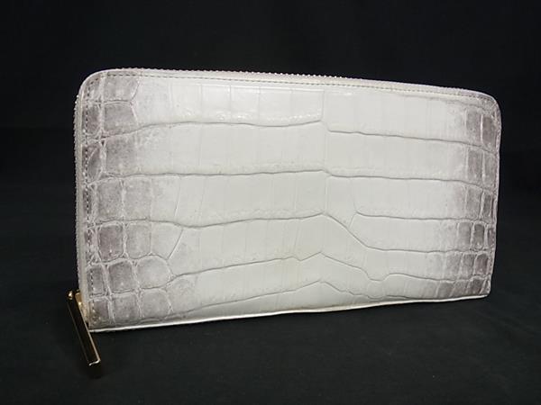■極上■本物■美品■ 傳濱野 HAMANO ハマノ ヒマラヤクロコダイル ラウンドファスナー 長財布 札入れ 小銭入れ ホワイト系 FG3896