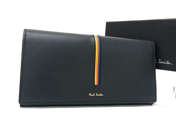 ■新品同様■ Paul Smith ポールスミス レザー 二つ折り ホック 長財布 ウォレット 札入れ 小銭入れ ブラック系 FG4729