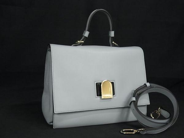 ■新品同様■ FURLA フルラ エマ レザー 2WAY ハンドバッグ ショルダーバッグ 肩掛け レディース ライトブルー系 FG7446