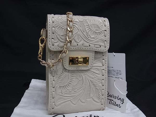 ■新品同様■ GRACE CONTINENTAL グレースコンチネンタル カービングトライブス レザー ショルダーバッグ ライトベージュ系 FG9004