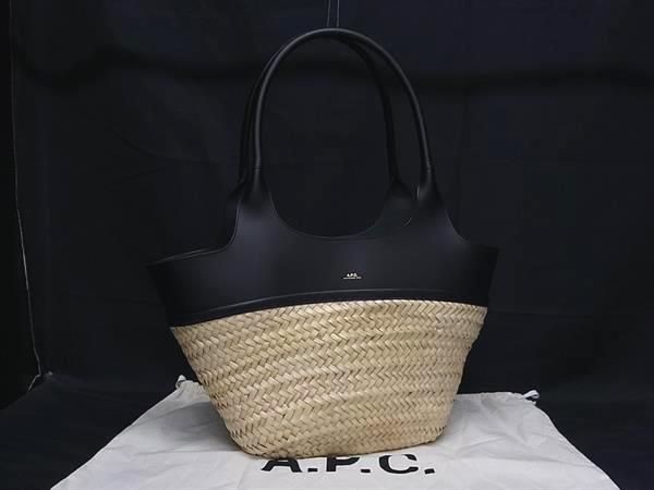 ■新品■未使用■ A.P.C. アーペーセー パニエ タンジェ ストロー ハンドバッグ トート ショルダー ベージュ系×ブラック系 FG9007