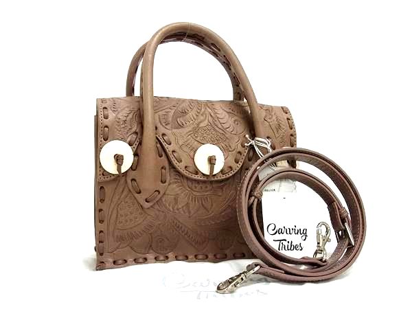 ■新品同様■ GRACE CONTINENTAL グレースコンチネンタル カービングトライブス レザー ハンドバッグ トート ブラウン系 FG9012