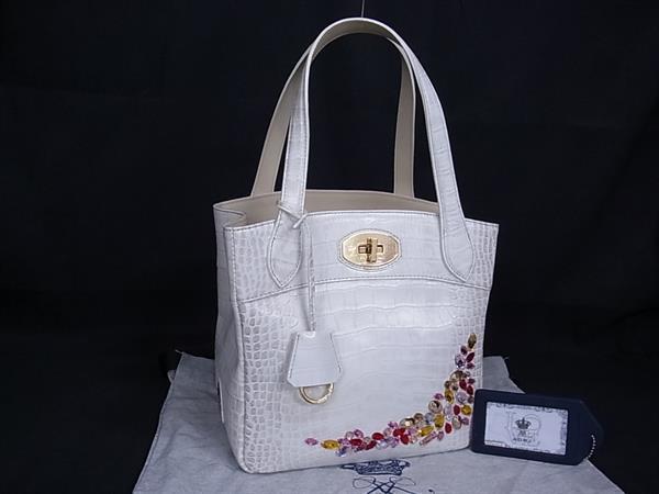 ■極美品■ ADMJ エーディーエムジェイ ベラトートバッグ スワロフスキー クロコダイル型押しレザー ハンドバッグ トート FG9072