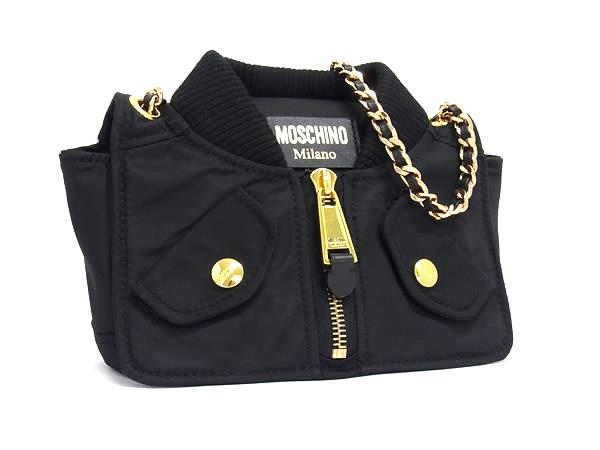 ■極美品■ MOSCHINO モスキーノ ライダース ナイロン チェーン ワンショルダーバッグ レディース ブラック系×ゴールド系 FG9083