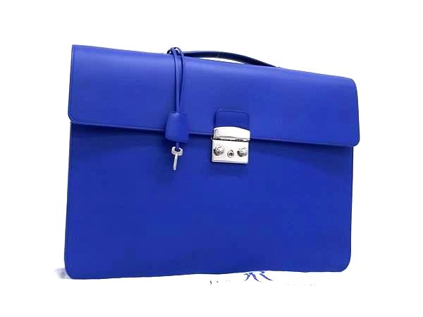 ■極美品■ jean rousseau ジャンルソー  レザー ハンドバッグ ビジネスバッグ ブリーフケース メンズ ブルー系 FG9113