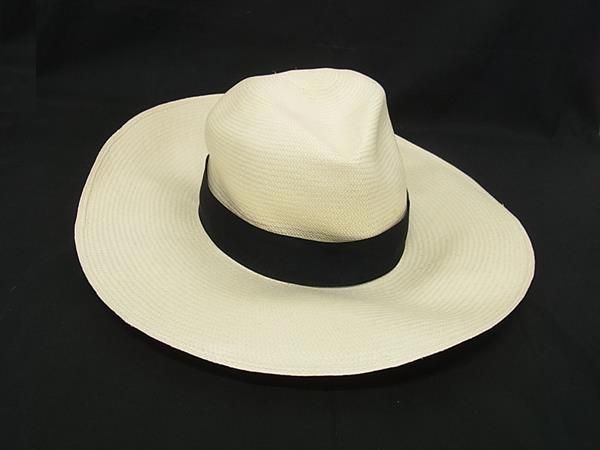 ■新品同様■ BORSALINO ボルサリーノ ストロー 中折れハット 麦わら帽子 メンズ レディース アイボリー系 FG9694