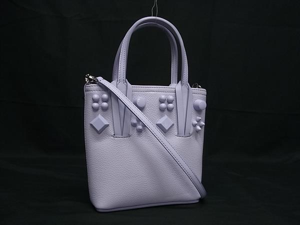 ■新品同様■ Christian Louboutin ルブタン カバタ ミニ レザー スタッズ 2WAY ハンドバッグ ショルダー ライトパープル系 FH0897