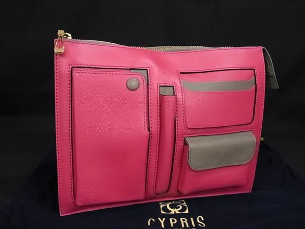 ■新品同様■ CYPRIS キプリス レザー セカンドバッグ クラッチ バッグインバッグ マルチポーチ ピンク系×グレージュ系 FH1220