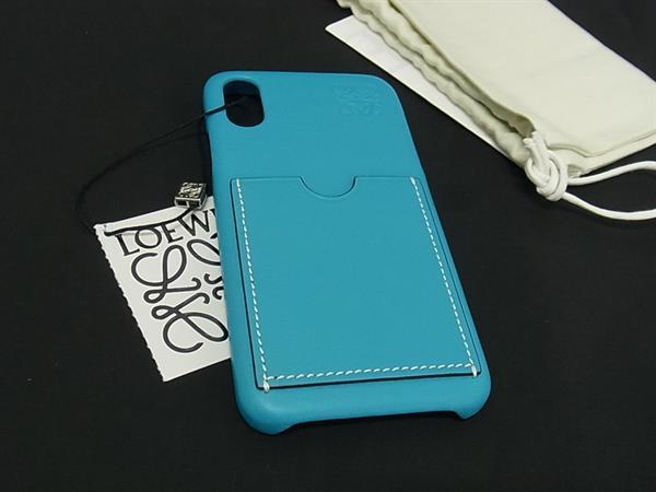 ■極美品■ LOEWE ロエベ アナグラム レザー iPhone X/XS 対応 スマホケース アイフォンケース レディース メンズ ブルー系 FH7168