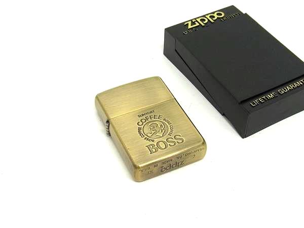■新品同様■ ZIPPO ジッポー ヴィンテージ サントリー BOSS 1995年製 高級ライター オイルライター 喫煙グッズ ゴールド系 FH7545