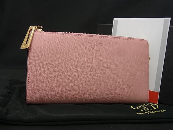 ■極美品■ COCOCELUX GOLD ココセリュックスゴールド レザー L字ファスナー 長財布 ウォレット 小銭入れ 札入れ ピンク系 FH7556
