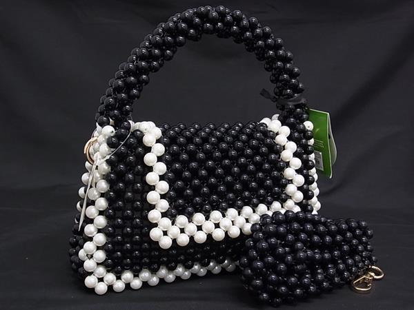 ■極美品■ kate spade ケイトスペード ターゲット ブロック ビーズ 2WAY クロスボディ ハンドバッグ ショルダーバッグ ブラック系 FH8706