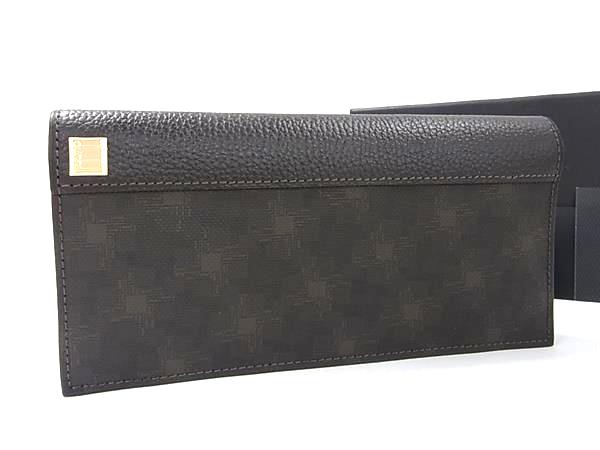 ■新品■未使用■ dunhill ダンヒル PVC×レザー 二つ折り 長財布 ウォレット 札入れ 小銭入れ メンズ ダークブラウン系 FI0293