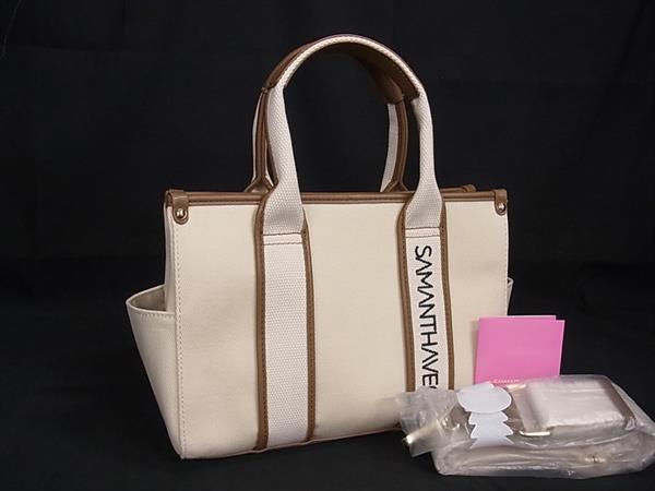 ■新品■未使用■ Samantha Vega サマンサベガ キャンバス×レザー 2WAY クロスボディ ハンドバッグ ショルダー アイボリー系 FI4986