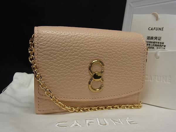 ■新品■未使用■ CAFUNE カフネ レザー チェーン ケース ポシェット ポーチ 小銭入れ レディース ピンクベージュ系 FI5824