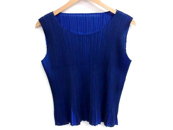 ■新品同様■ PLEATS PLEASE プリーツプリーズ イッセイミヤケ ポリエステル カットソー ノースリーブ トップス 洋服 ブルー系 FI8606