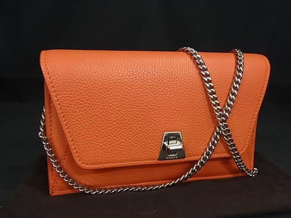 ■極美品■ AKRIS アクリス レザー ターンロック クロスボディ ショルダーバッグ ショルダーウォレット 長財布 オレンジ系 FI8984