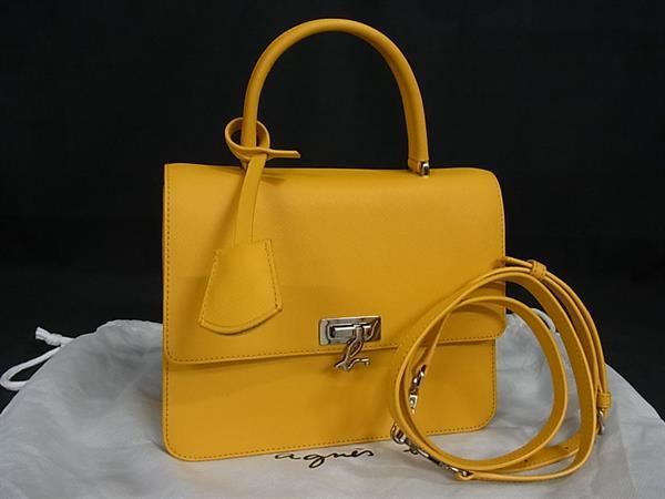 ■新品■未使用■ agnes b. アニエスベー レザー 2WAY ハンドバッグ ショルダー クロスボディ レディース イエロー系 FI9557